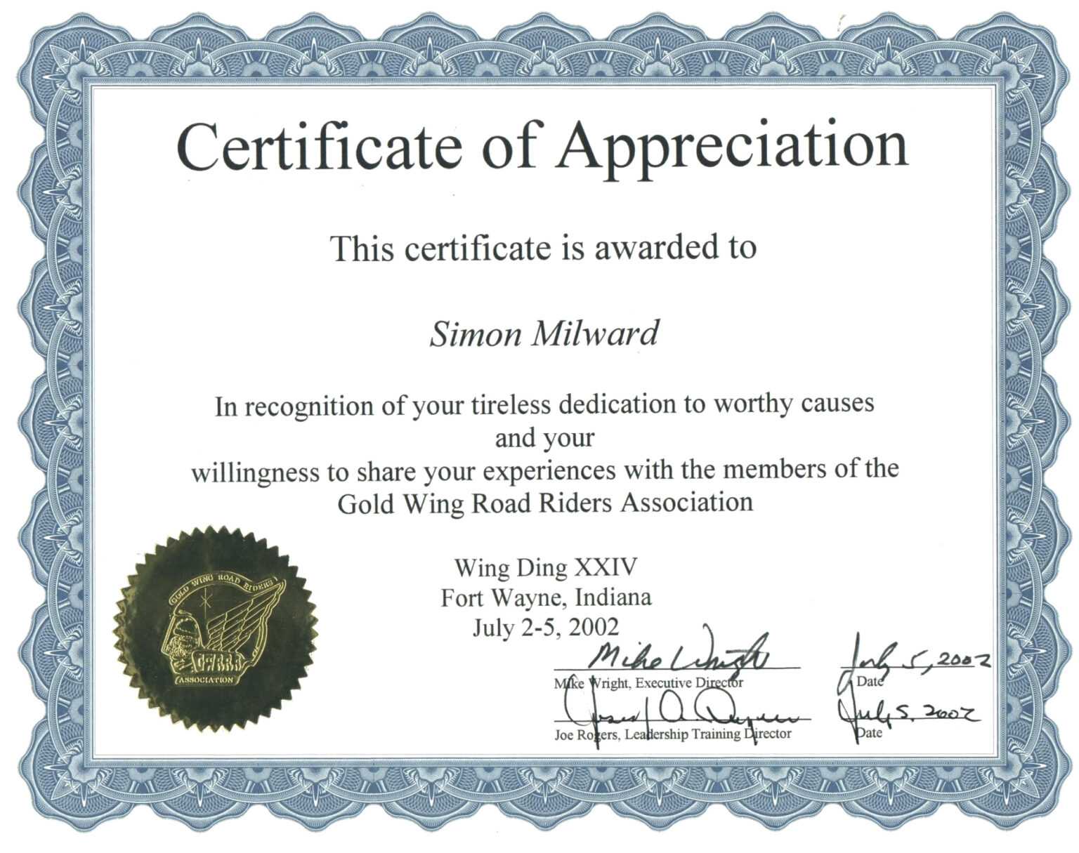 Printable Years Of Service Certificate