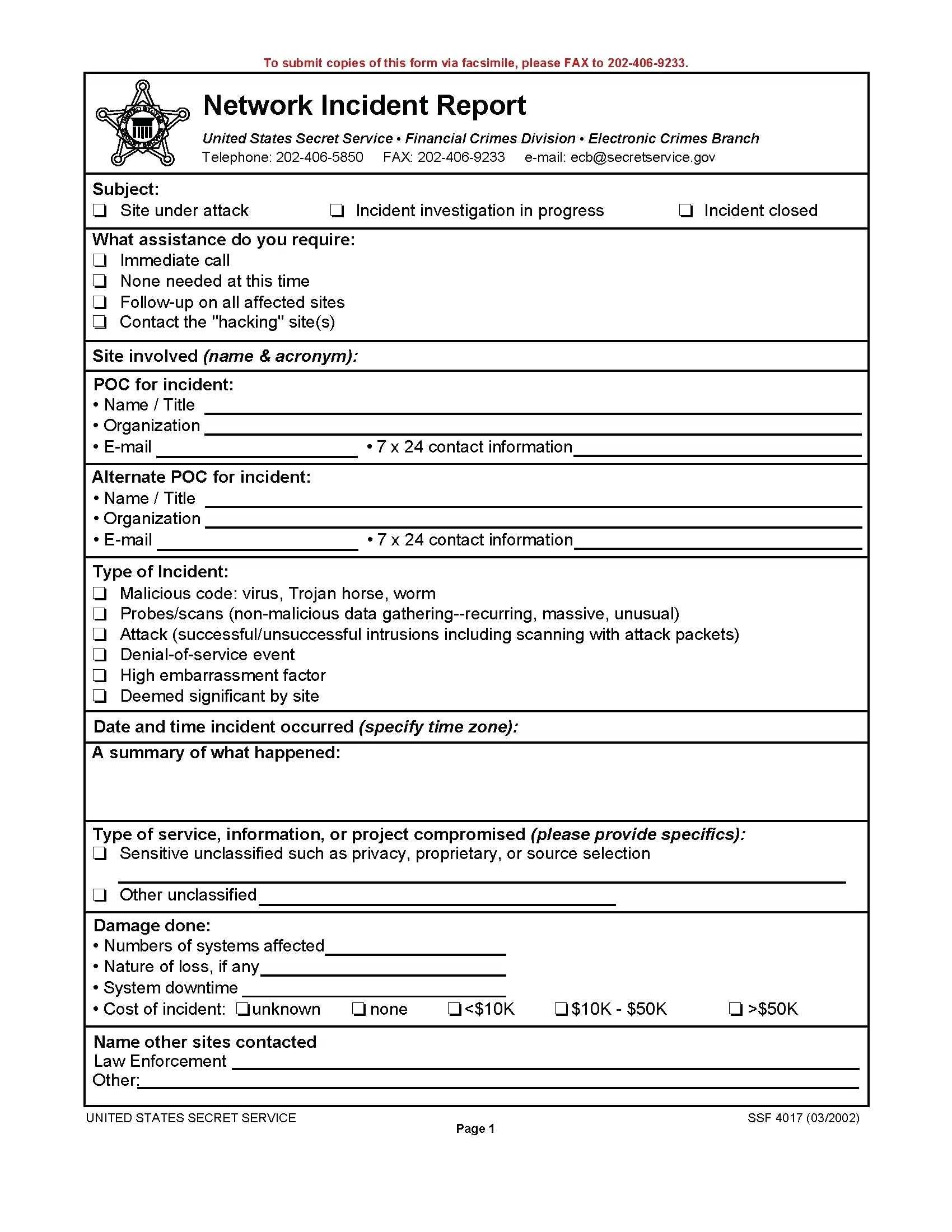 Incident Report Form Template Qld