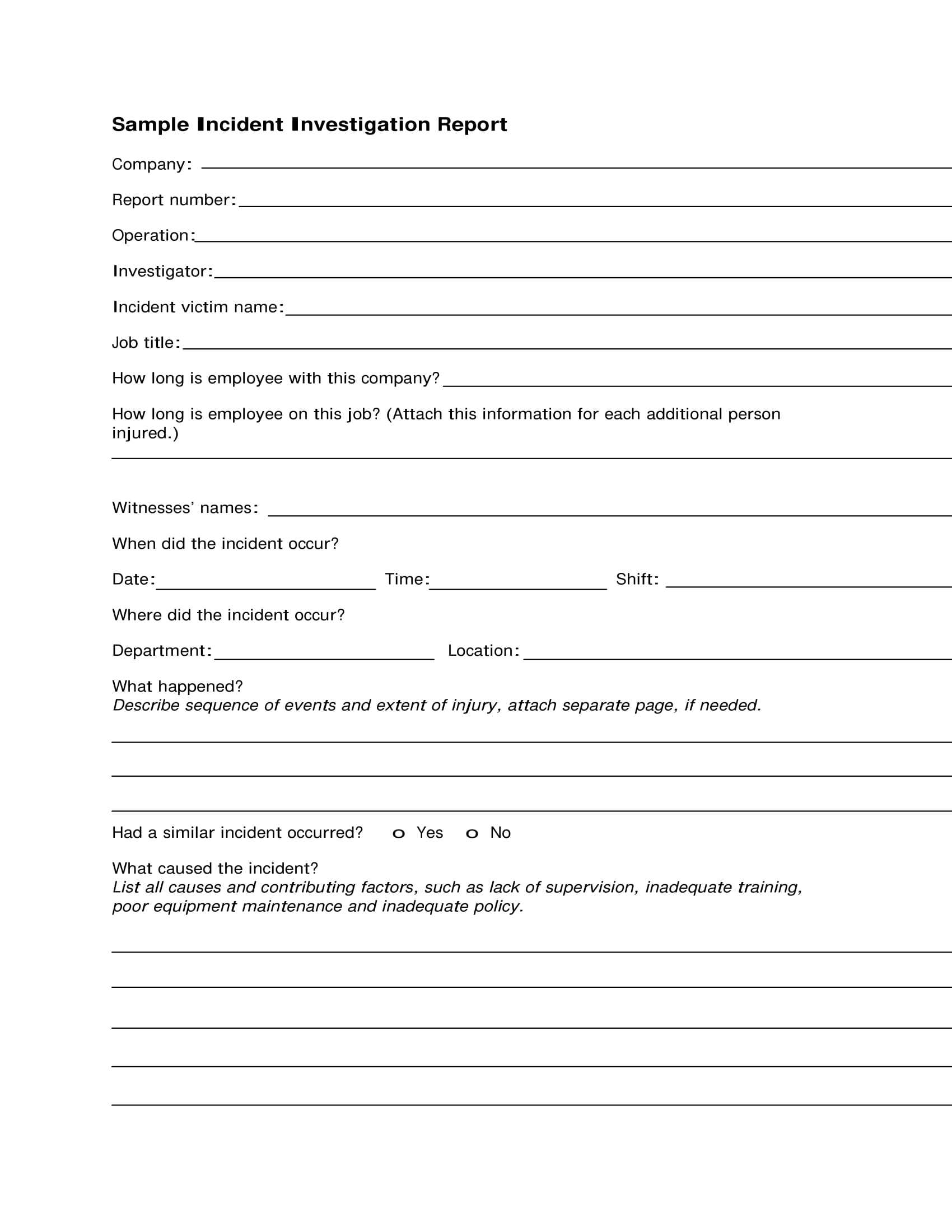 040 Incident Investigation Report Example Employee Template In 