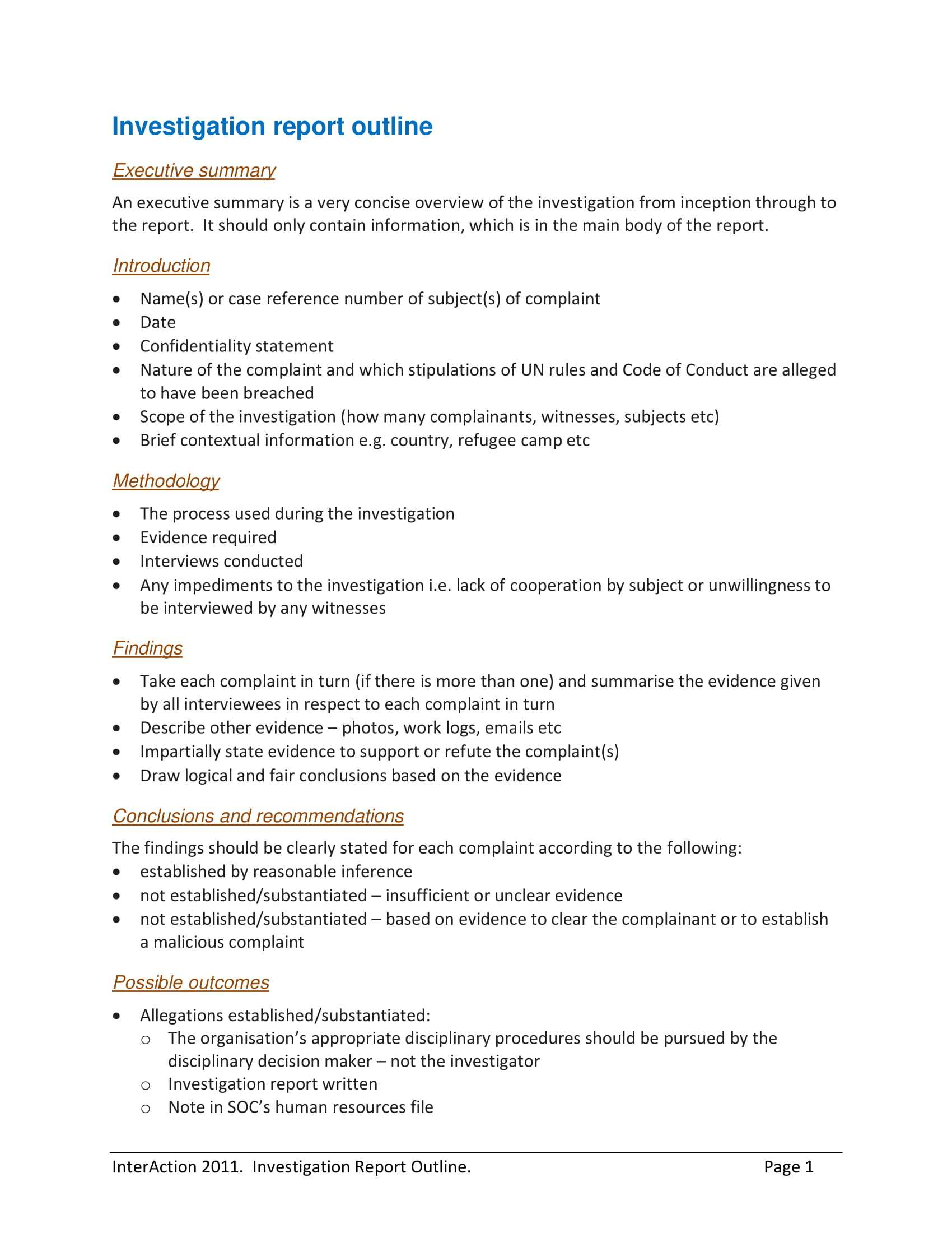 Workplace Investigation Report Template