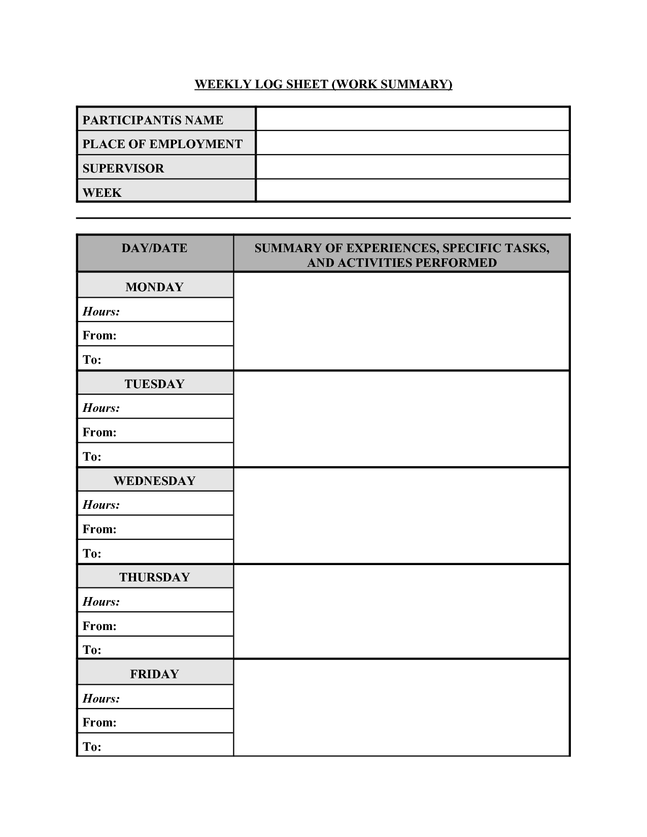 Work Summary Report Template Work Summary Report Template