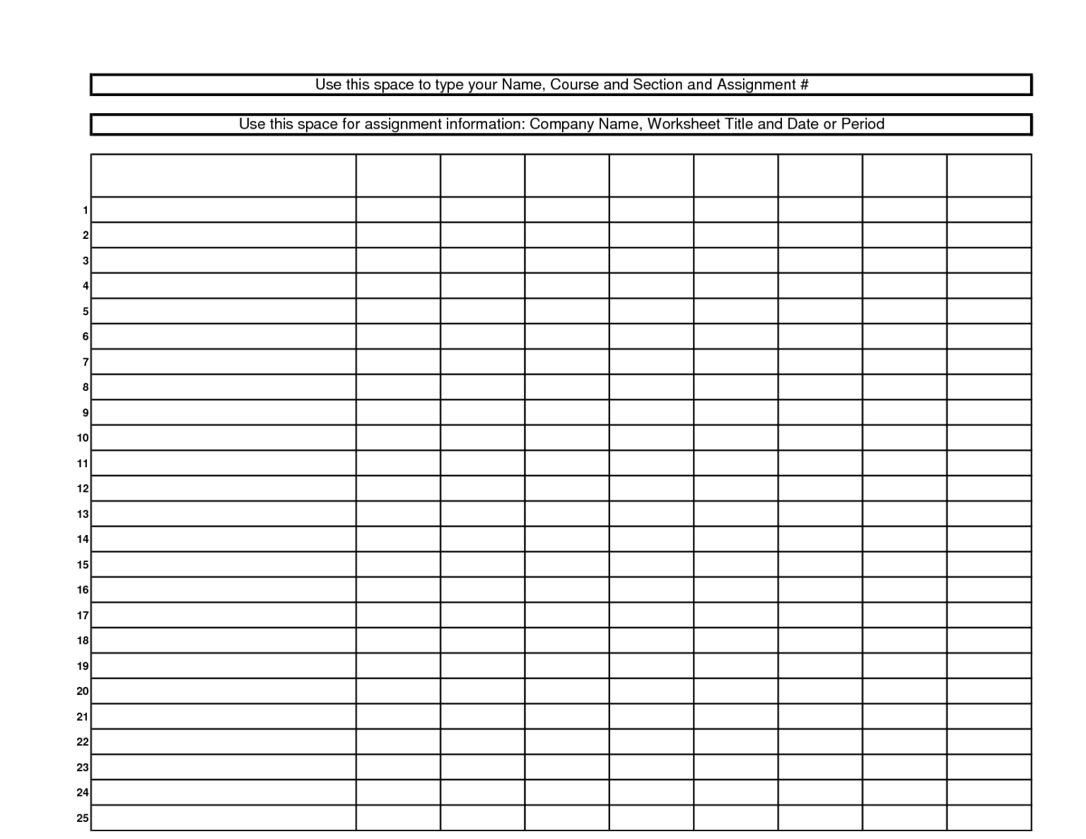 Blank 10 Column Worksheet Template Templates Printable Inside Blank 