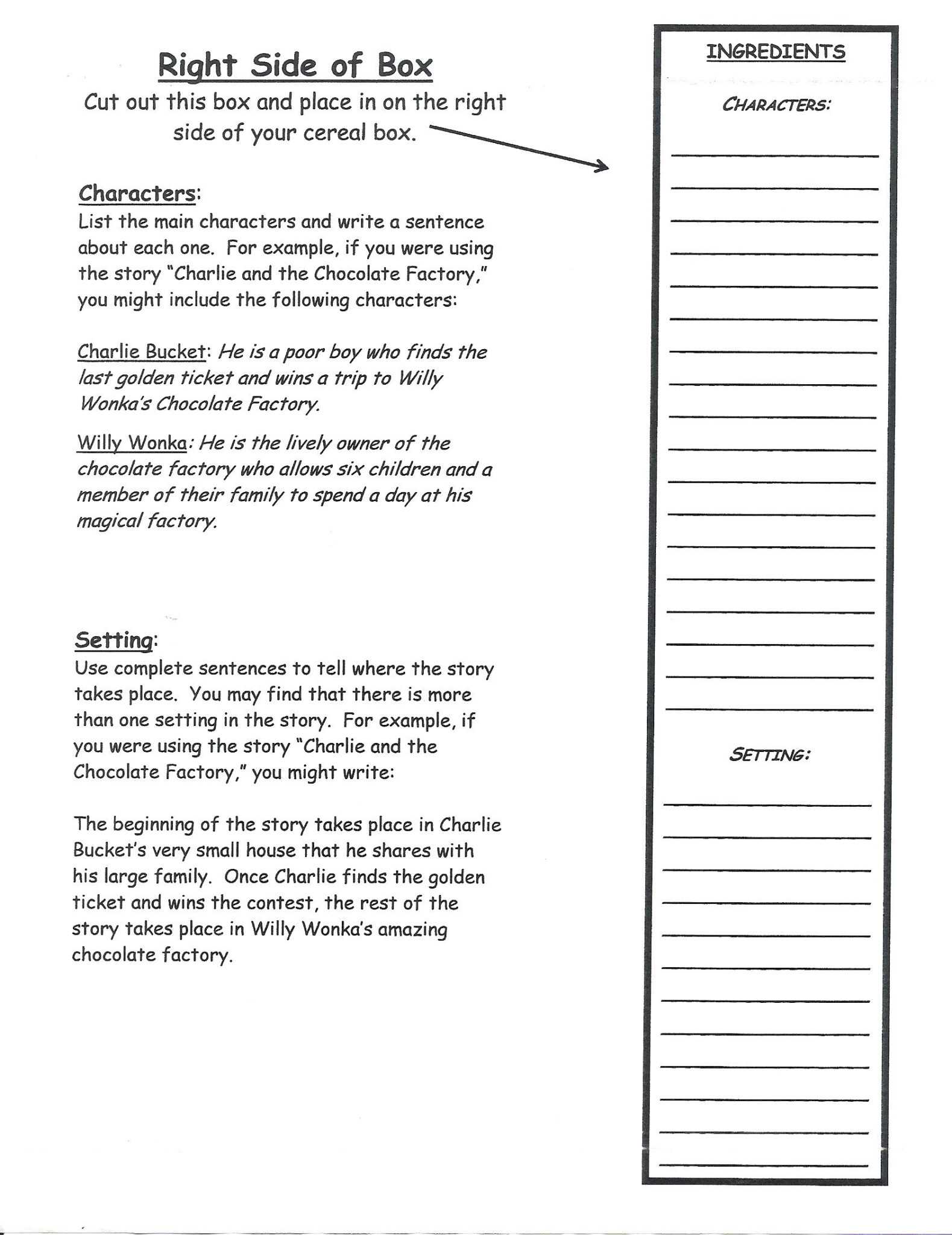 Cereal Box Book Report Template