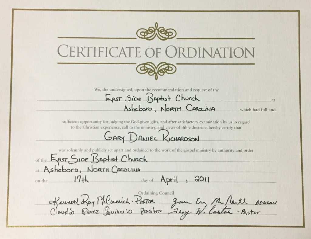 Ordination Certificate Template