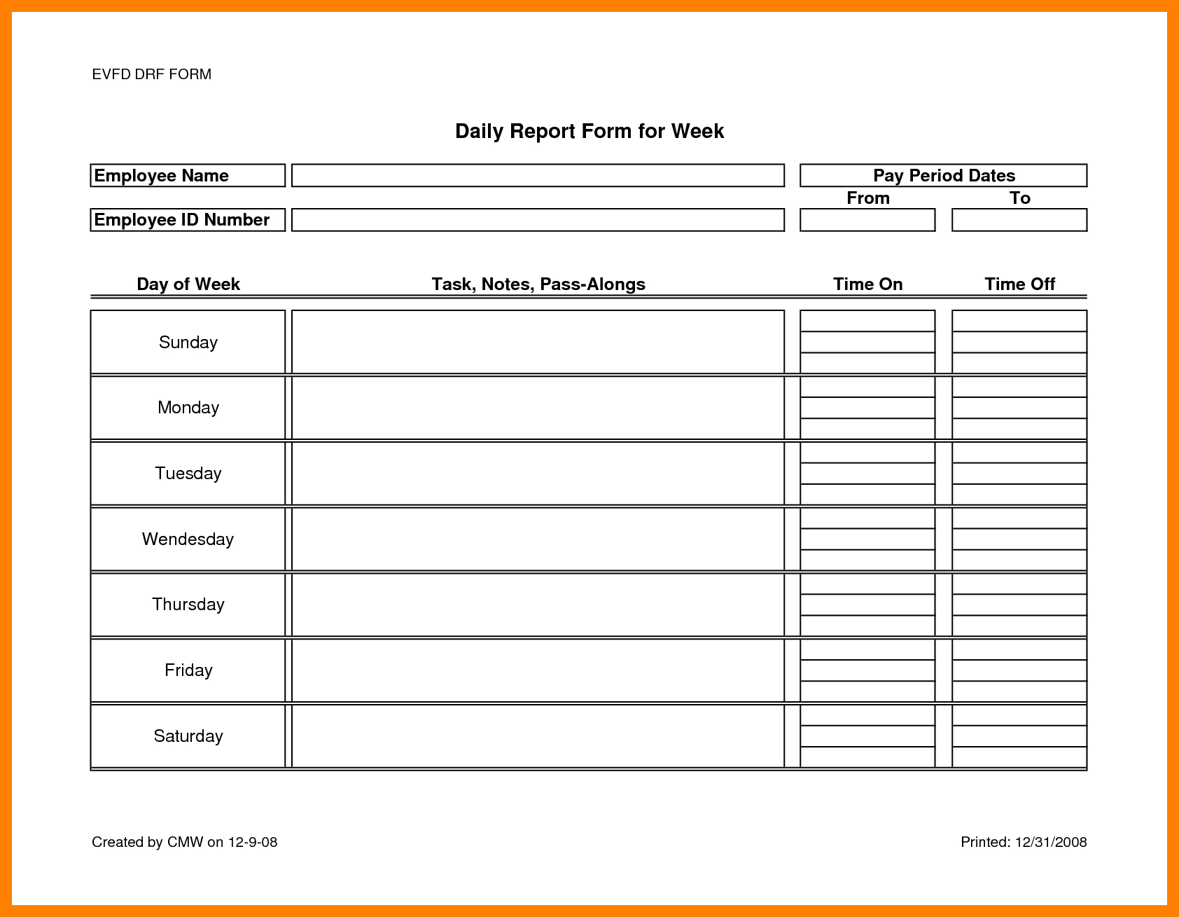 Employee Daily Report Template