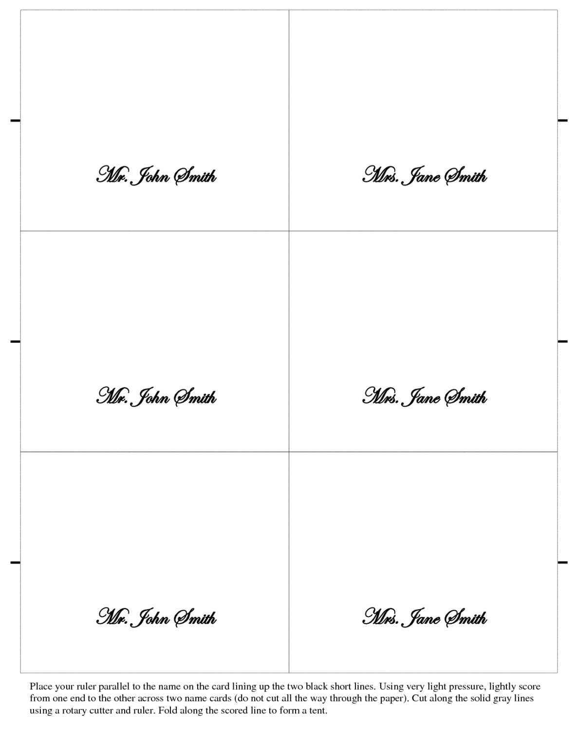 Free Place Card Templates 6 Per Page Atlantaauctionco Throughout Fold 