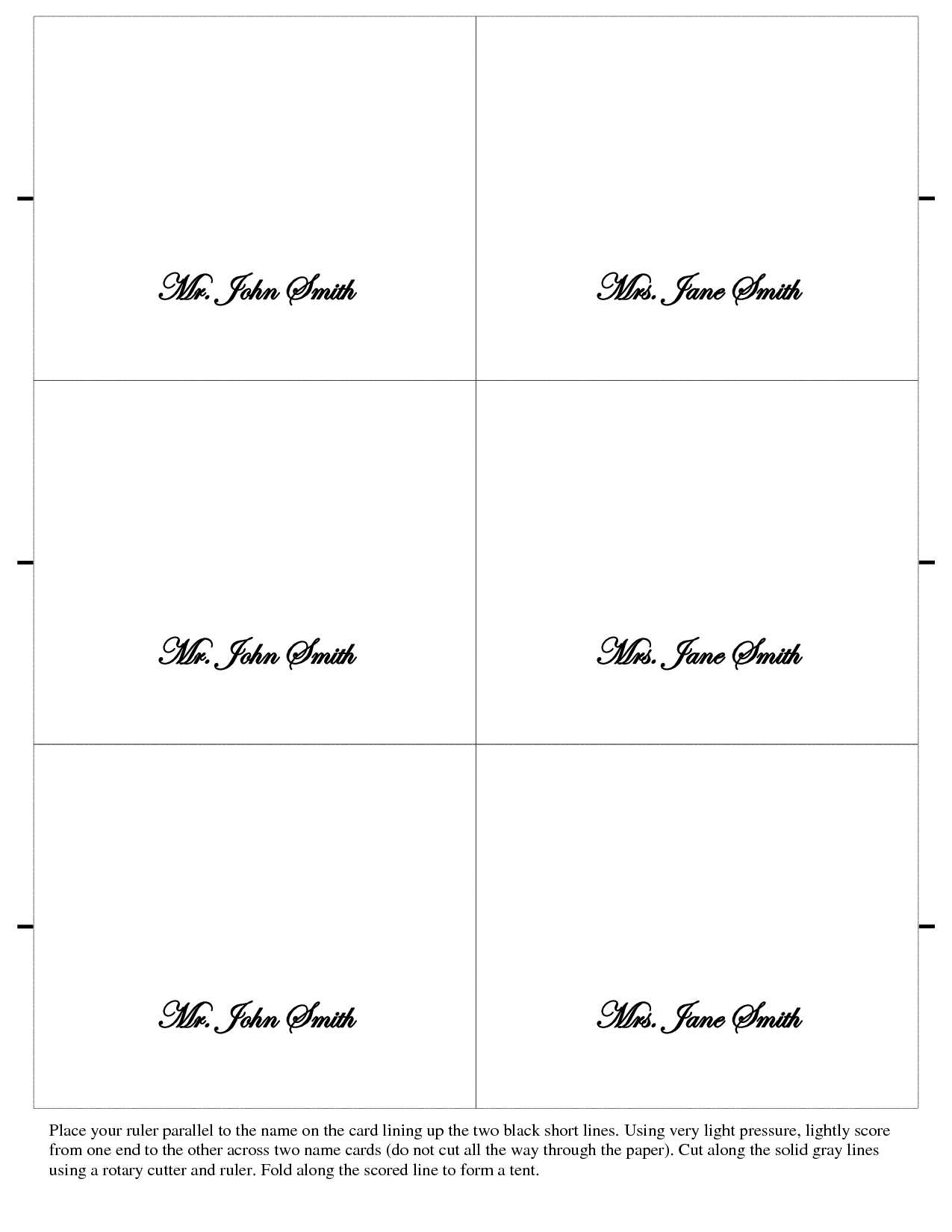 Folded Free Place Card Template 6 Per Sheet