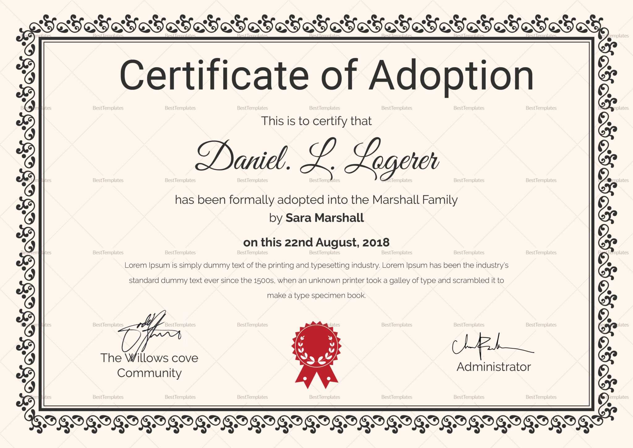 Printable Adoption Certificate