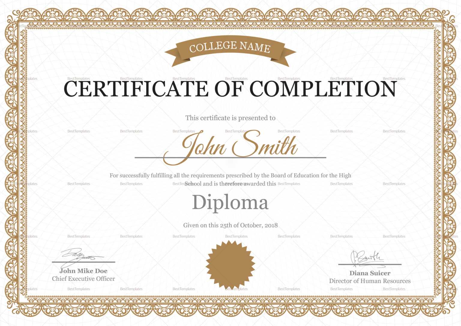 High School Completion Certificate Template Within Certificate 