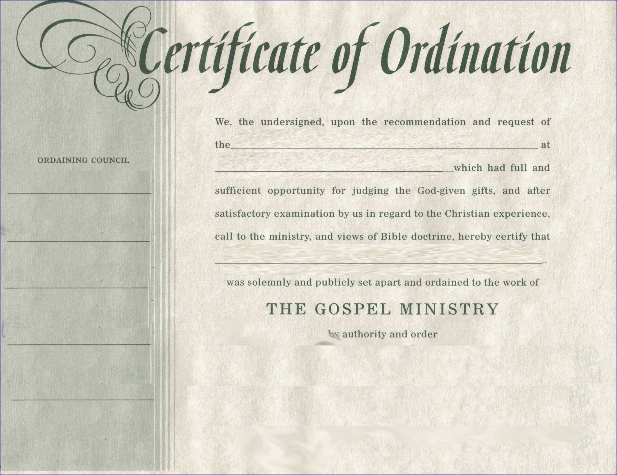 Free Ordination Certificate Template