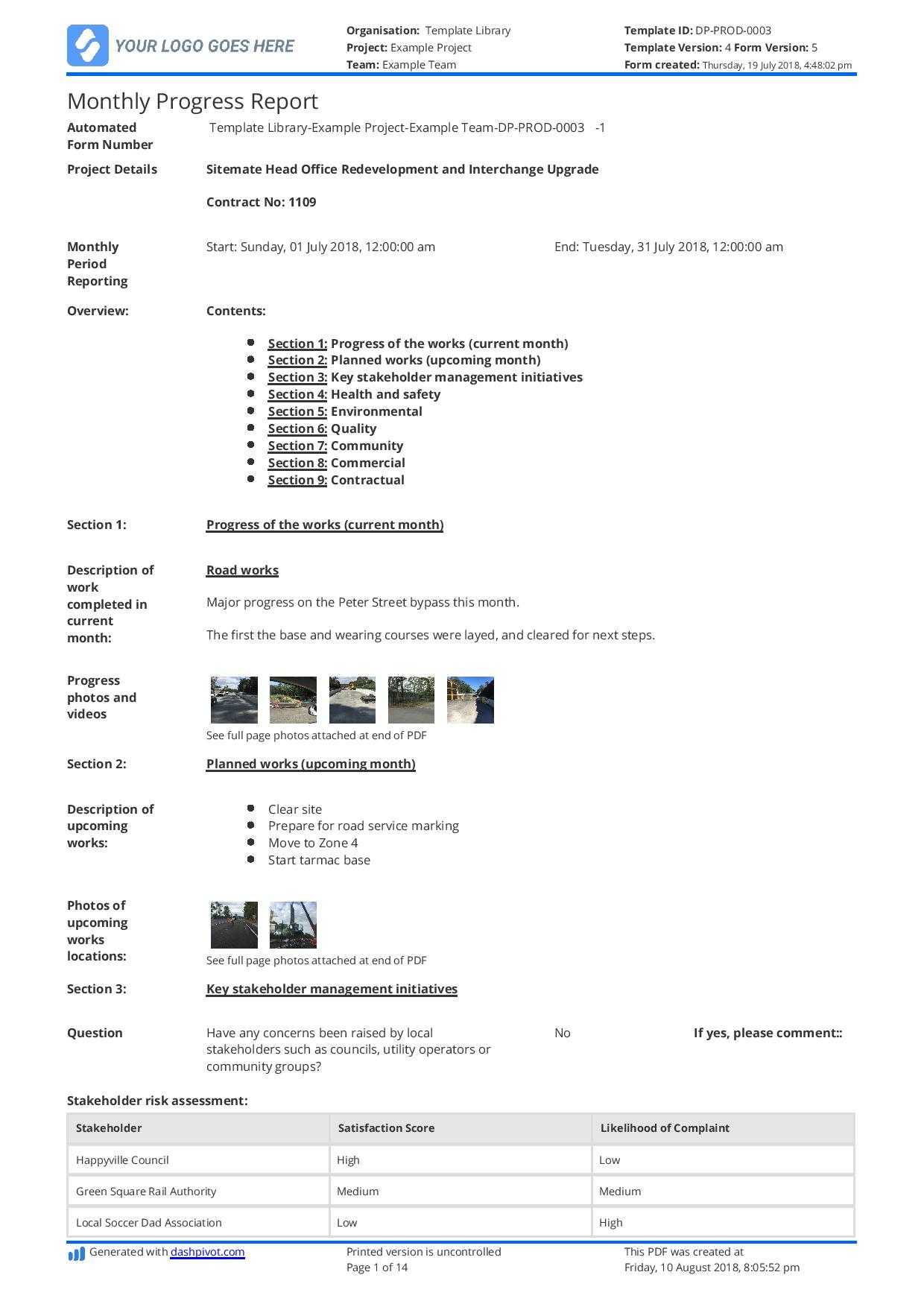 Construction Status Report Template