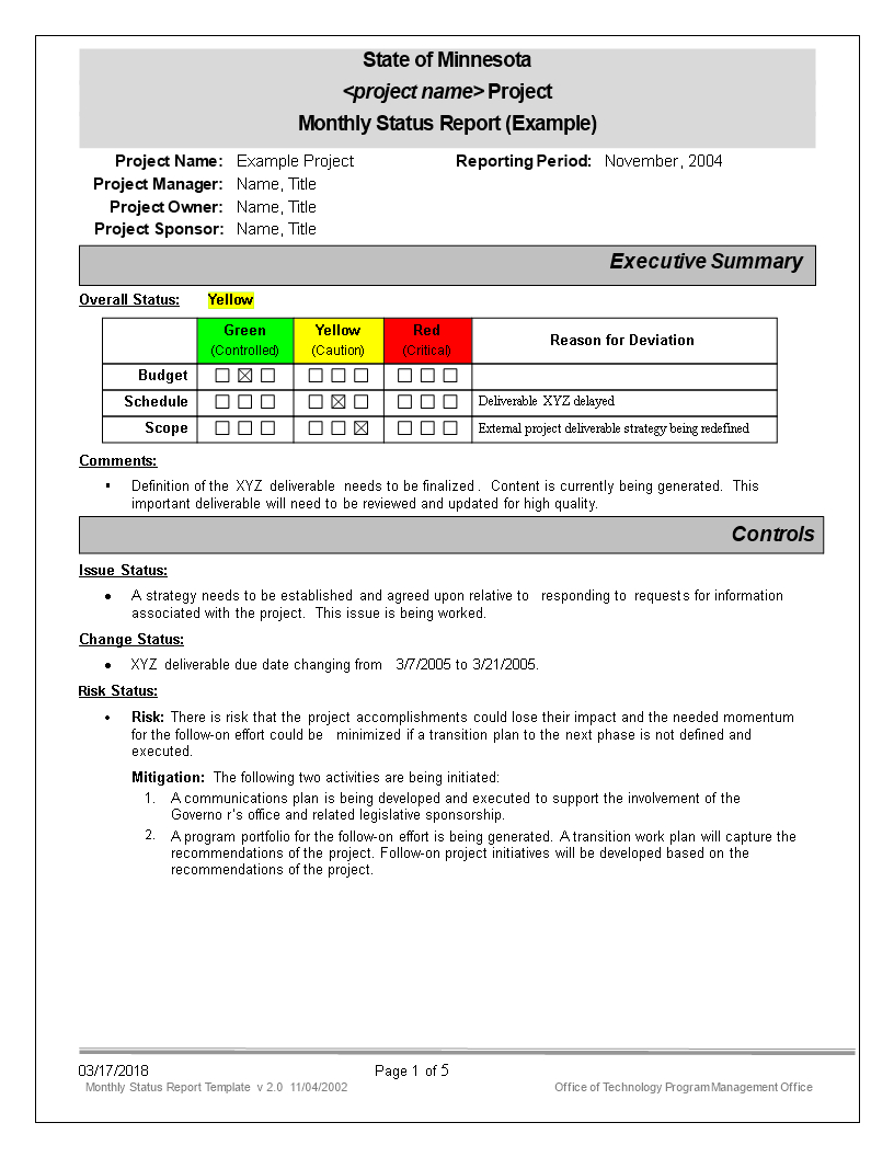Monthly Status Report Template