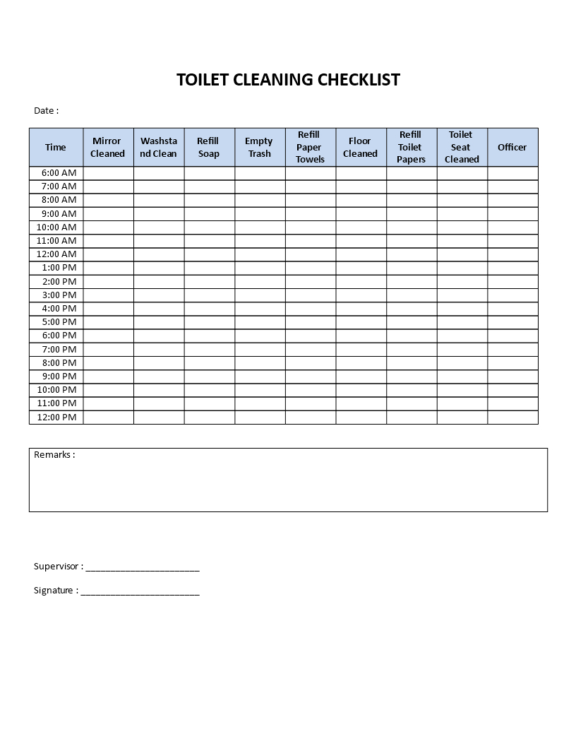 Blank Cleaning Schedule Template
