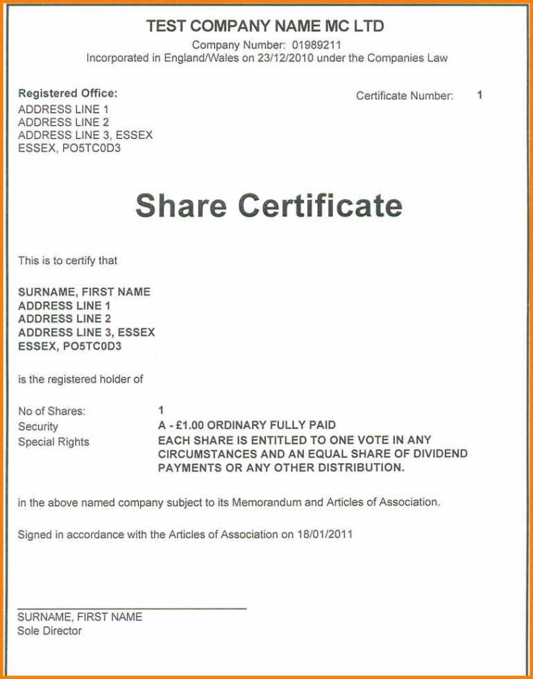 Share Certificate Template Companies House Throughout Template Of Share ...