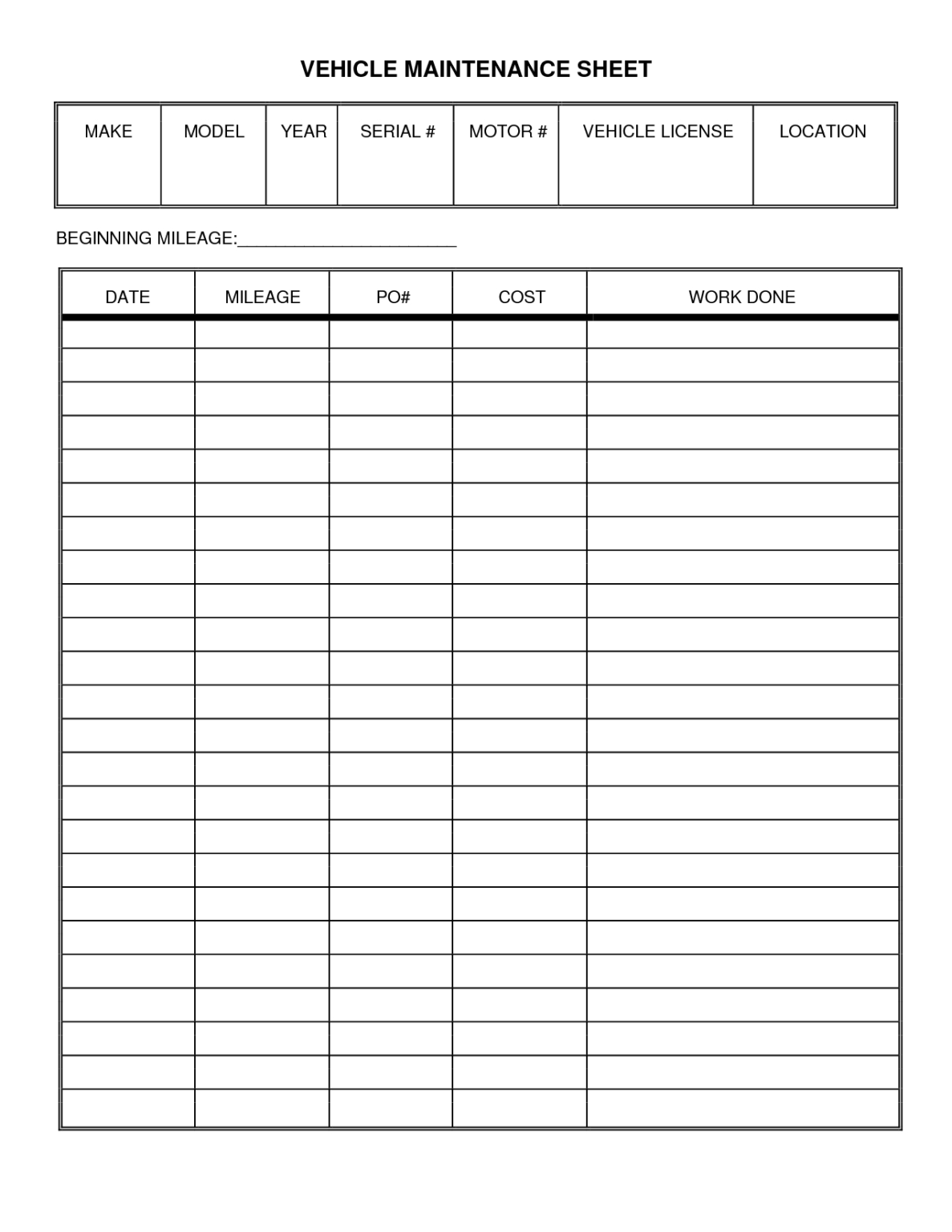 Vehicle Maintenance Log Sheet Template Vehicle Maintenance With 